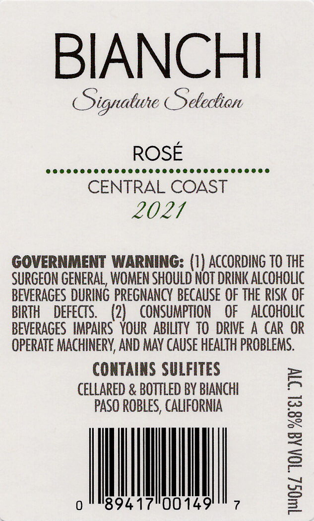 Labels | Bianchi Winery Paso Robles
